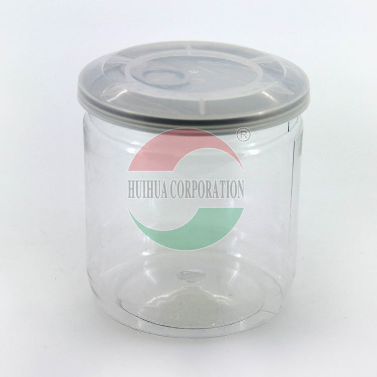 Free Sample Transparent Round Shape Plastic PET Can , Empty Easy Open ...